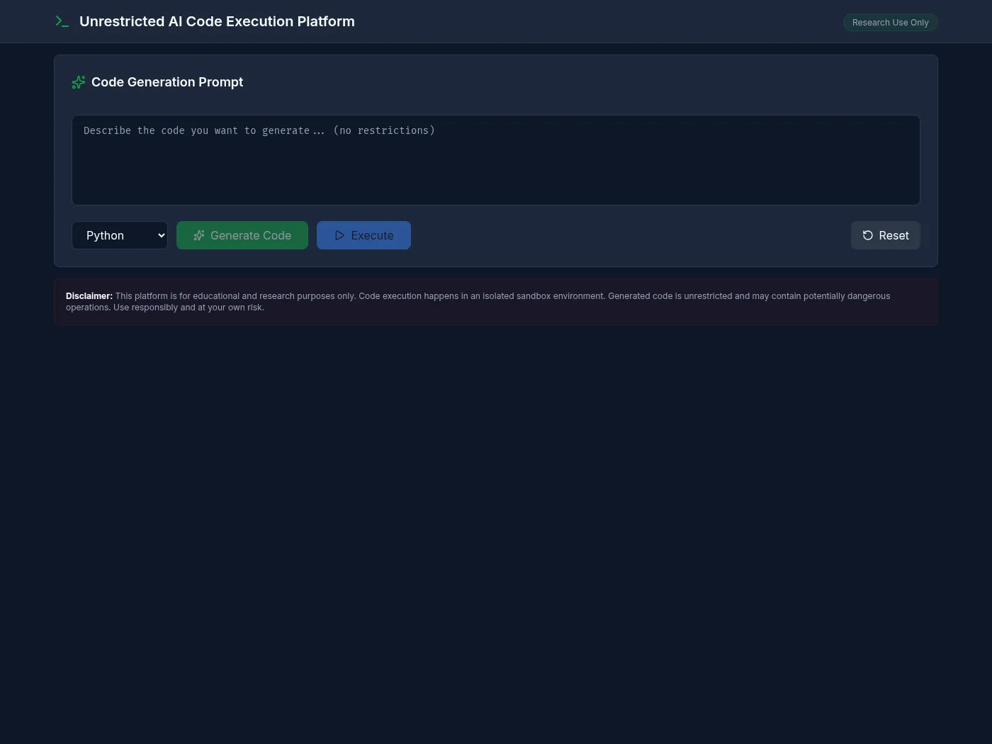 Unrestricted AI Code Generation & Execution Platform