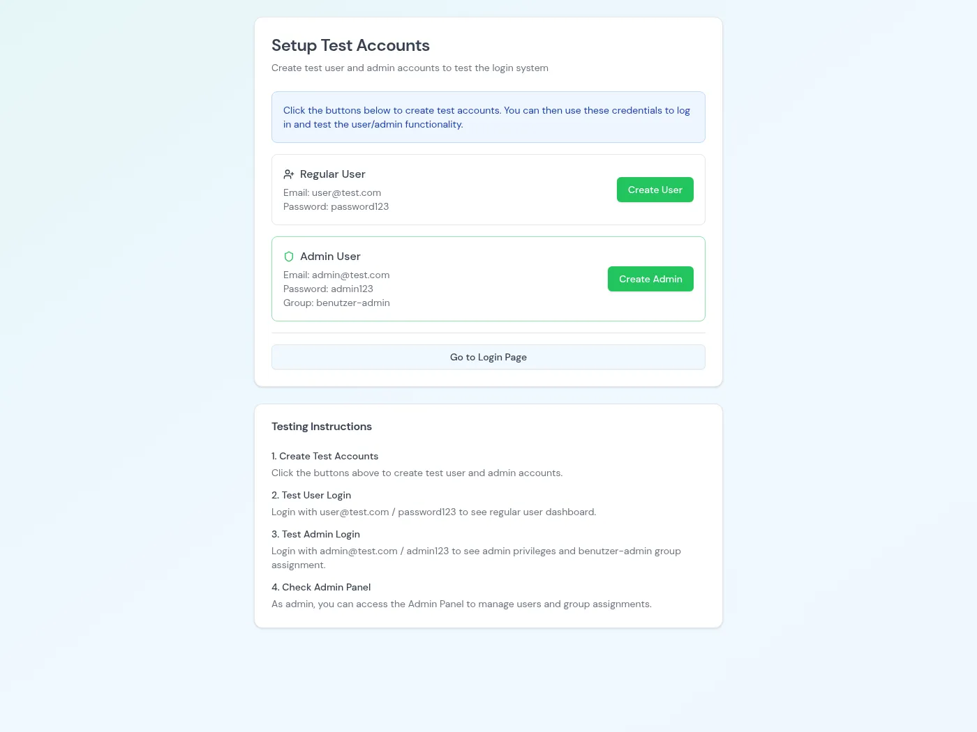 User & Admin Login System with Admin Group Assignment