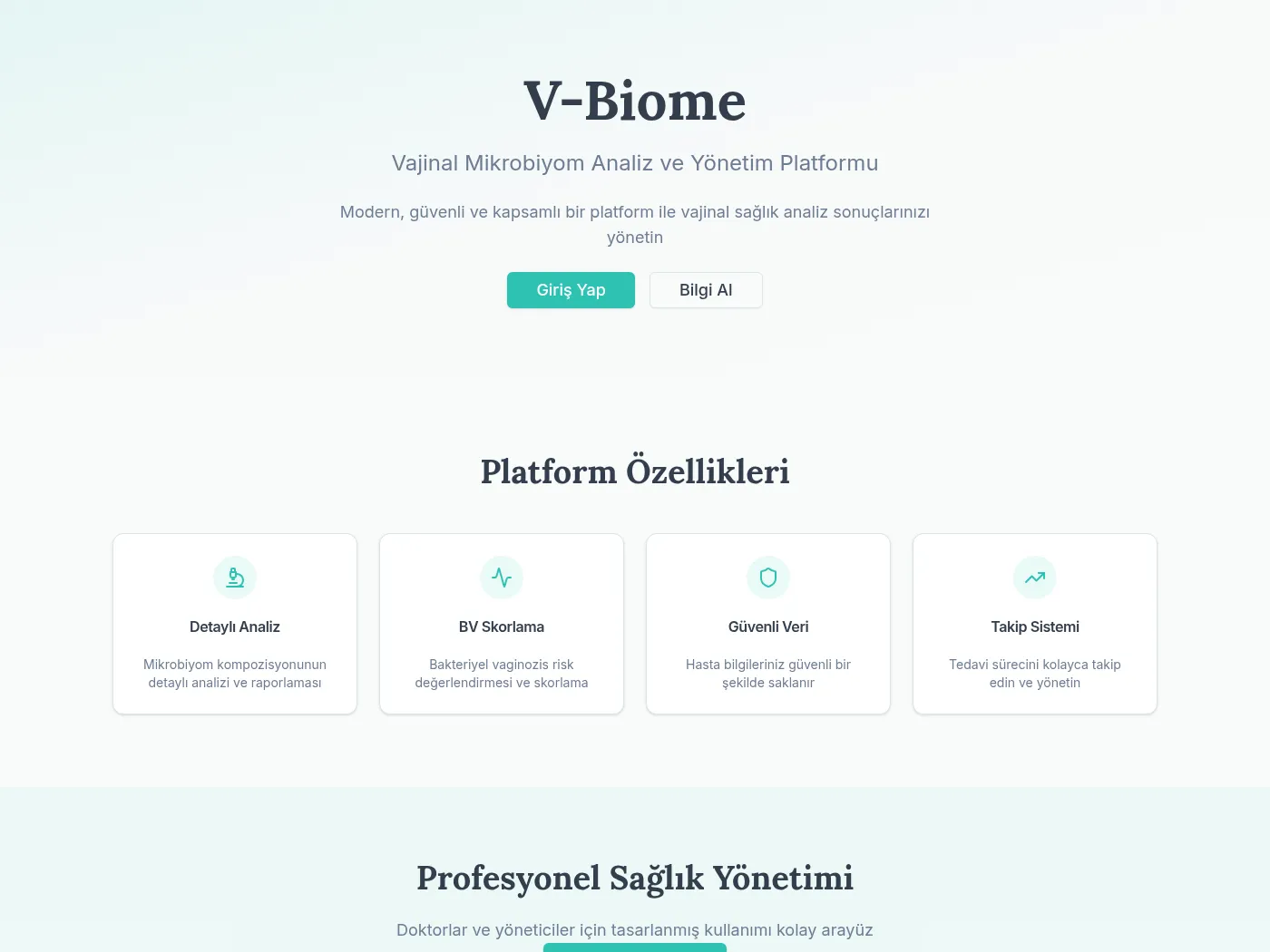 V-Biome Vajinal Mikrobiyom Yönetim Platformu