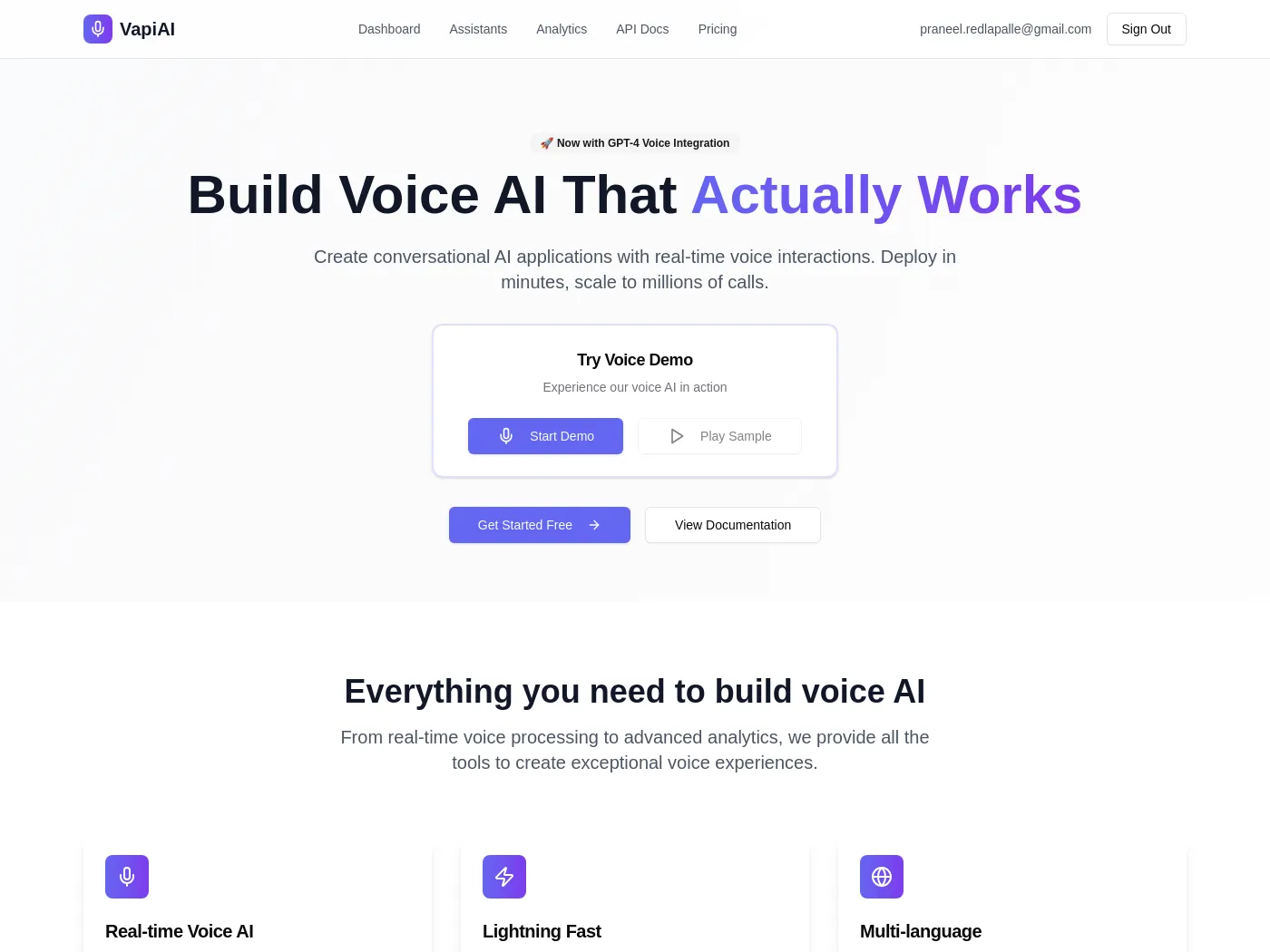 Vapi AI Clone - Voice AI Assistant Platform