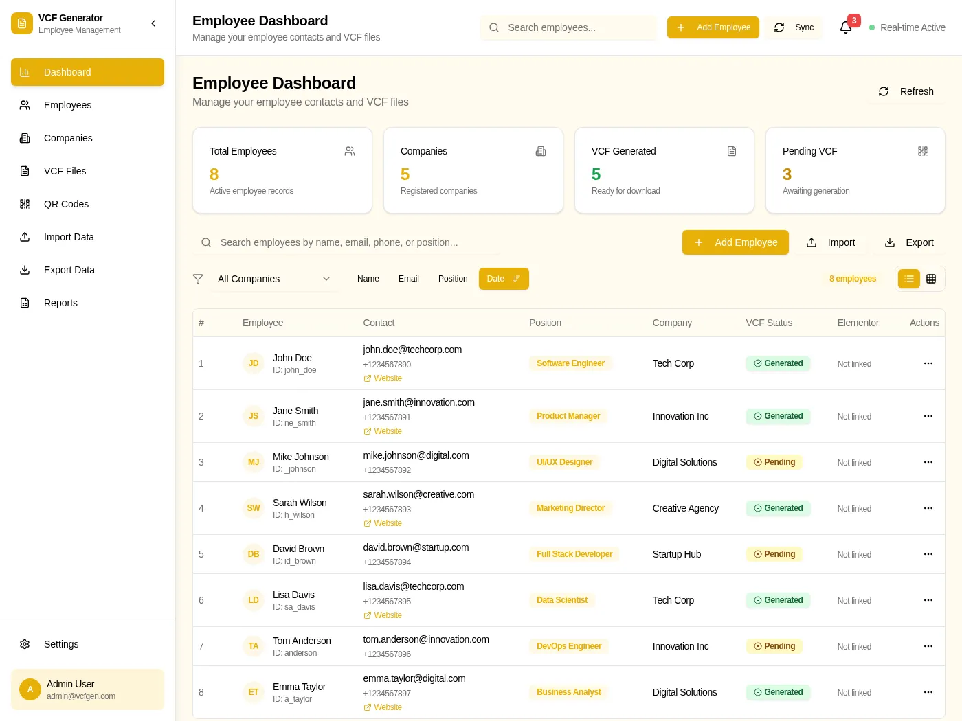VCF Generator Dashboard – Enhanced WordPress Plugin for Employee Contact Management