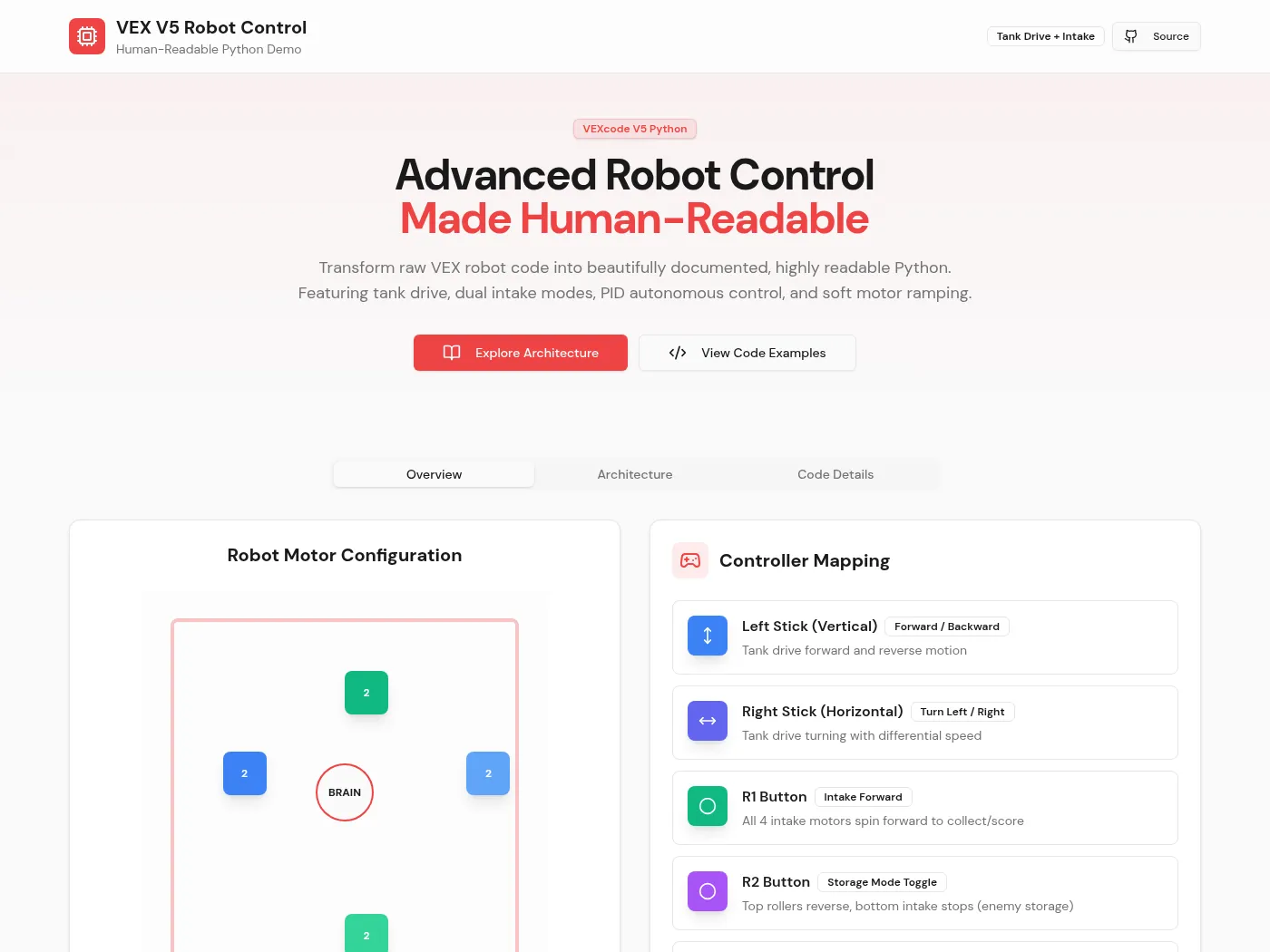 VEX V5 Robot Control: Human-Readable Python Demo