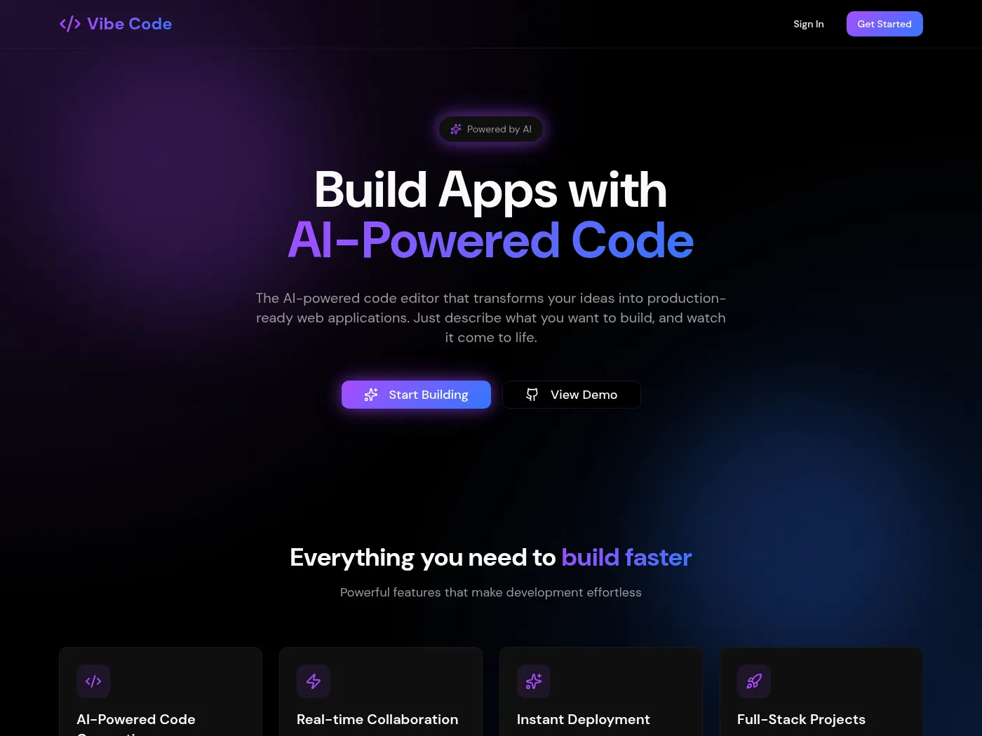 Vibe Coding Platform – AI-powered Replit alternative for building full-stack web apps with prompt-driven code generation