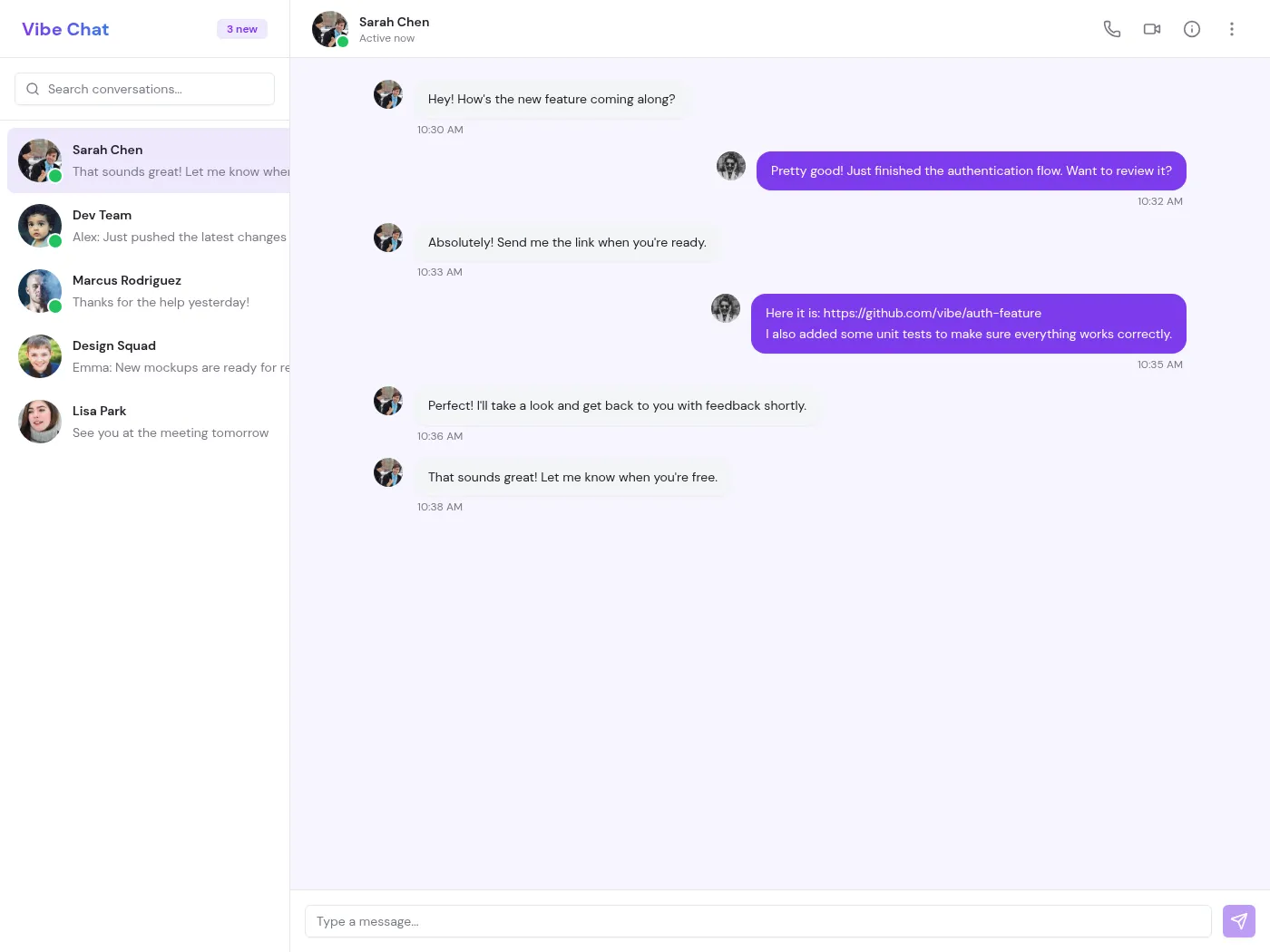 Vibe Coding Platform Chat Page