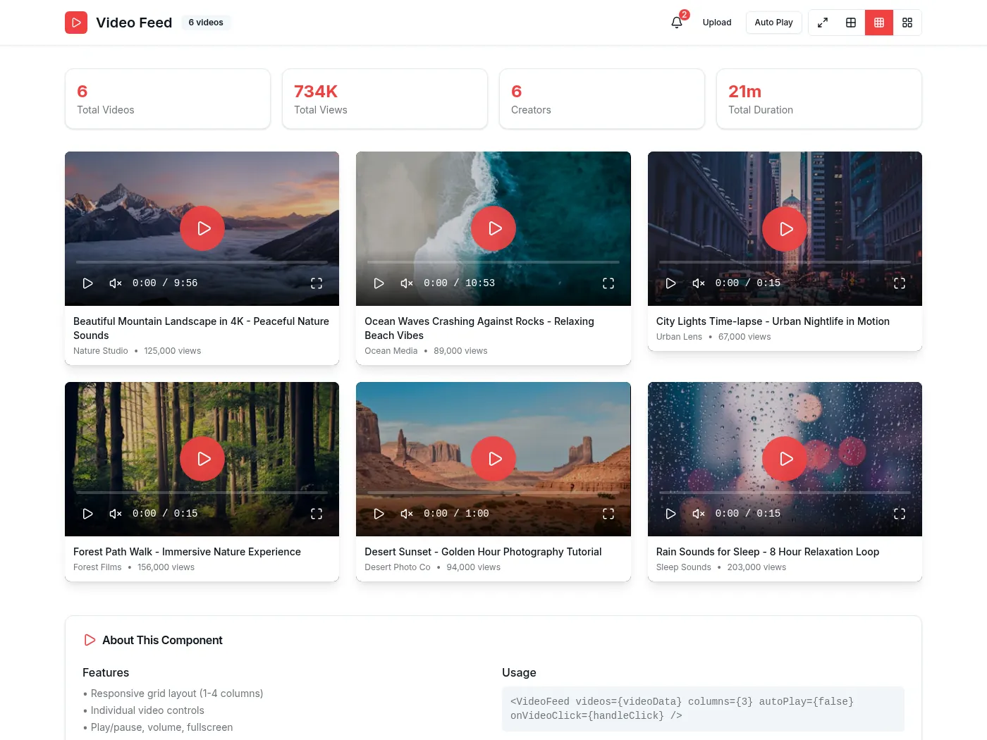 Versatile Video Feed Component for React