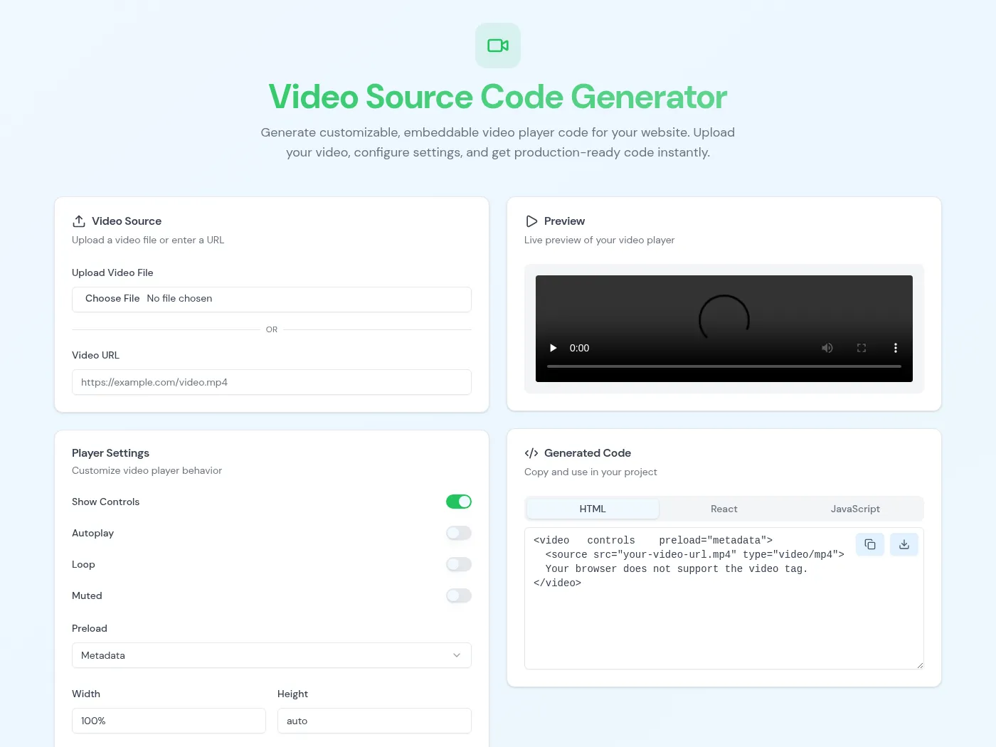 Video Source Code Generator