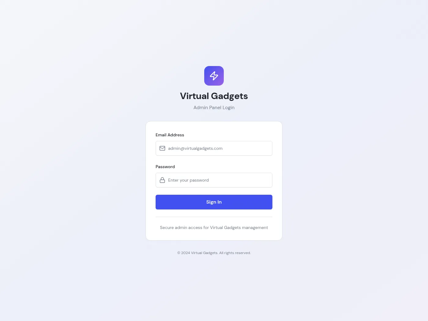 Virtual Gadgets Admin Software for Electronics & Networking Shop