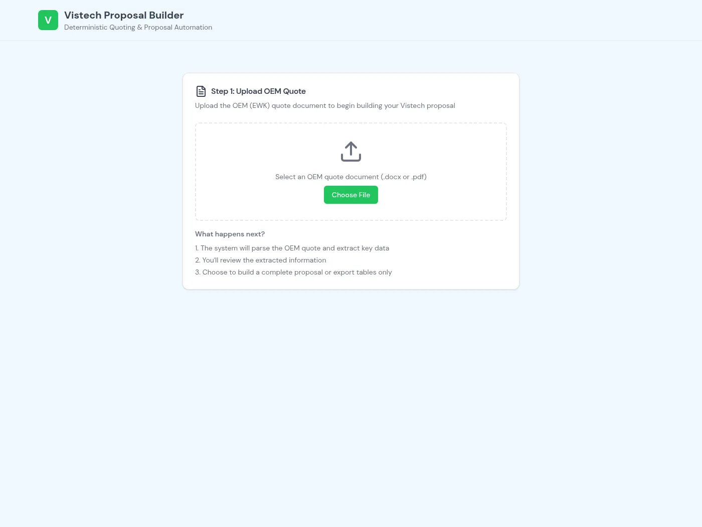 Vistech Proposal Builder (Deterministic Quoting & Proposal Automation)