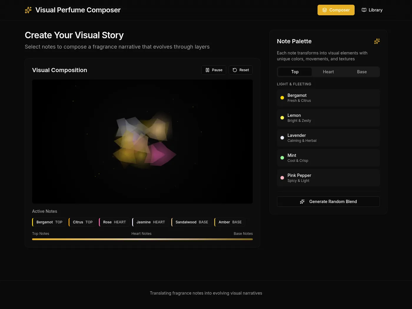 Visual Perfume Composer: Translating Fragrance Notes into Evolving Visual Stories