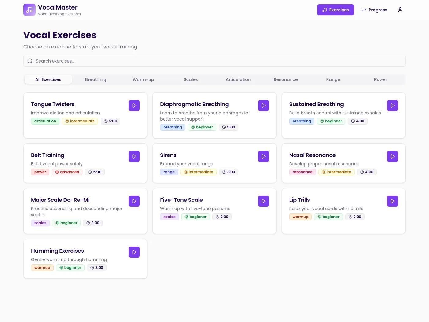 Beginner-Friendly Vocal Training Web Platform