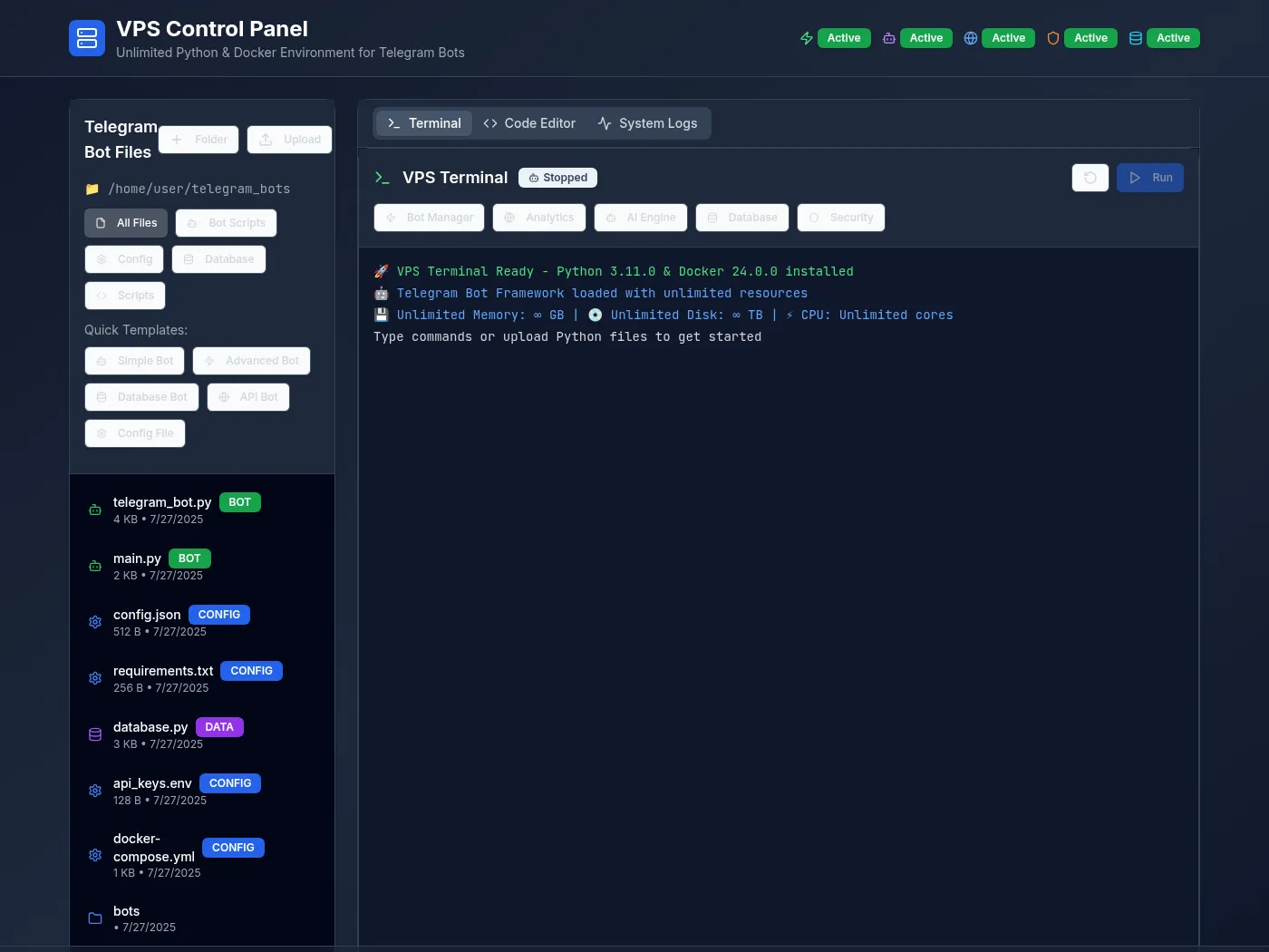 VPS Web Control Panel for Python & Docker