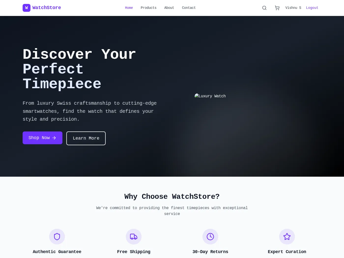 WatchStore: Full-Stack Ecommerce Website for Watches