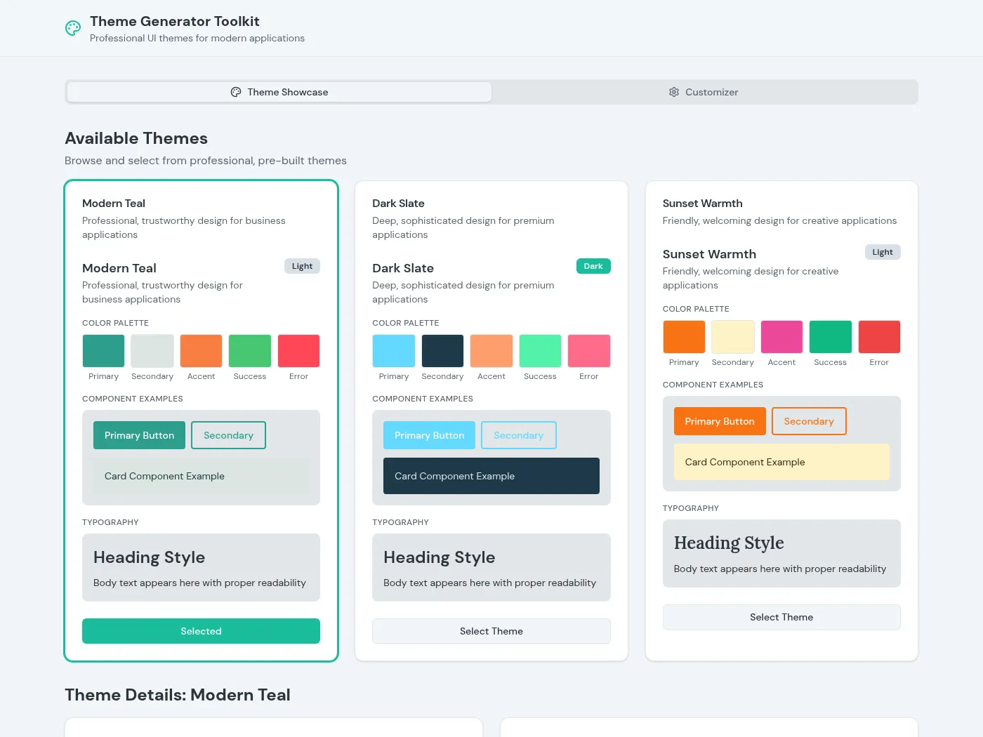 Web Application Theme Generator Toolkit