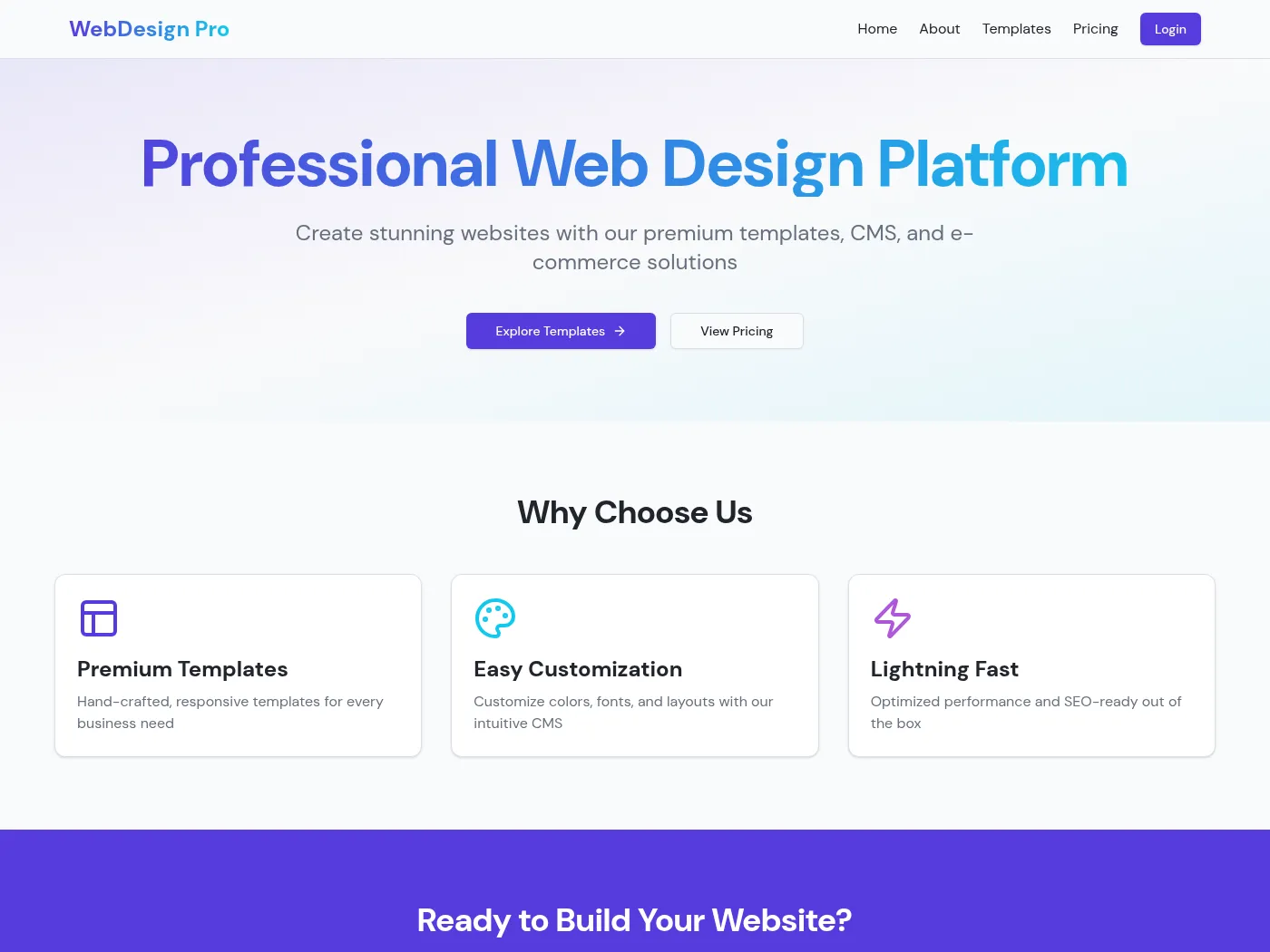 Comprehensive Web Design Platform with E-commerce, CMS, and Admin Dashboard