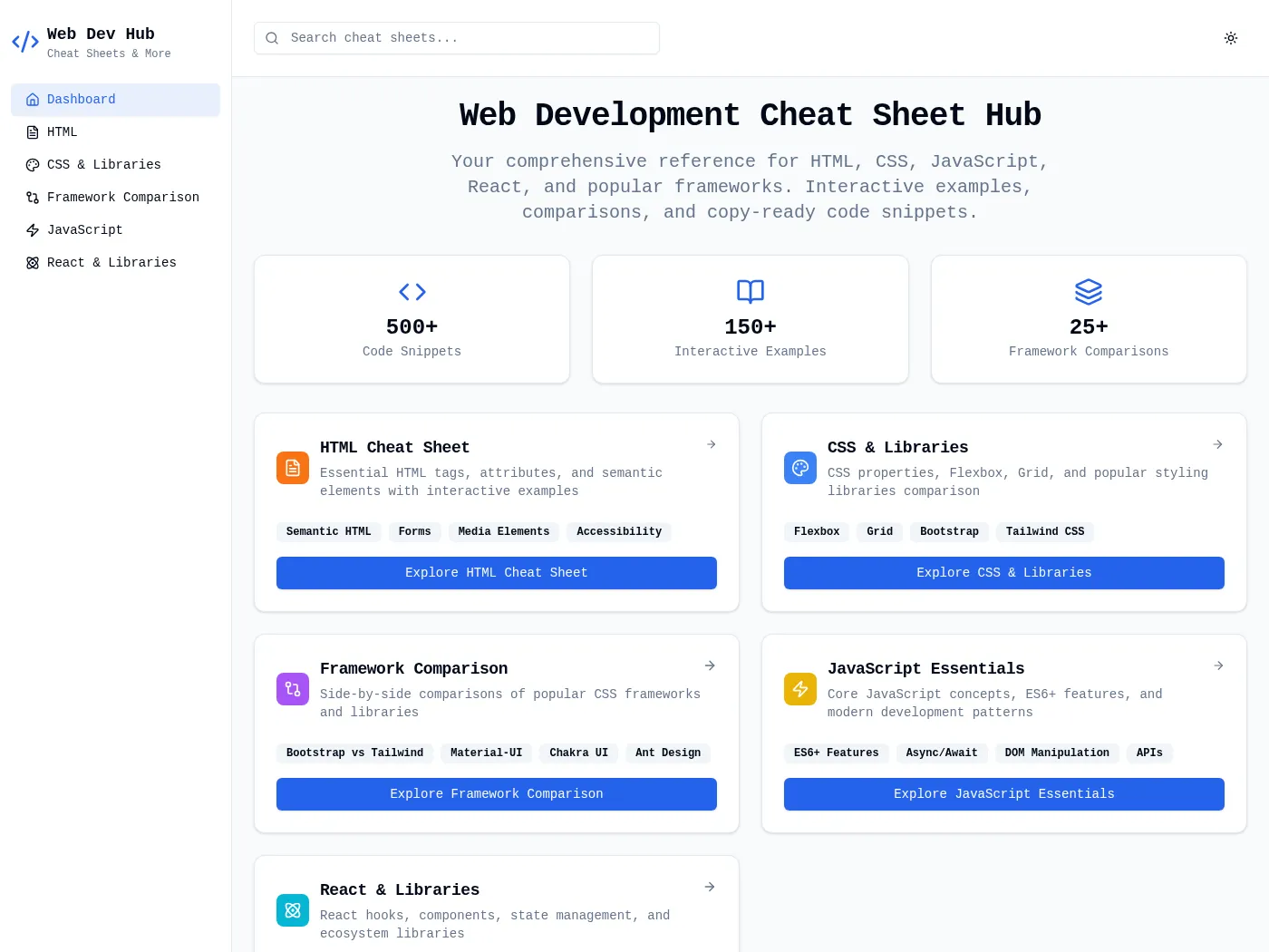Web Dev Cheat Sheet & Comparison Hub