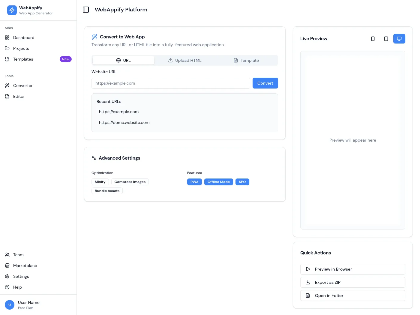 WebAppify Platform