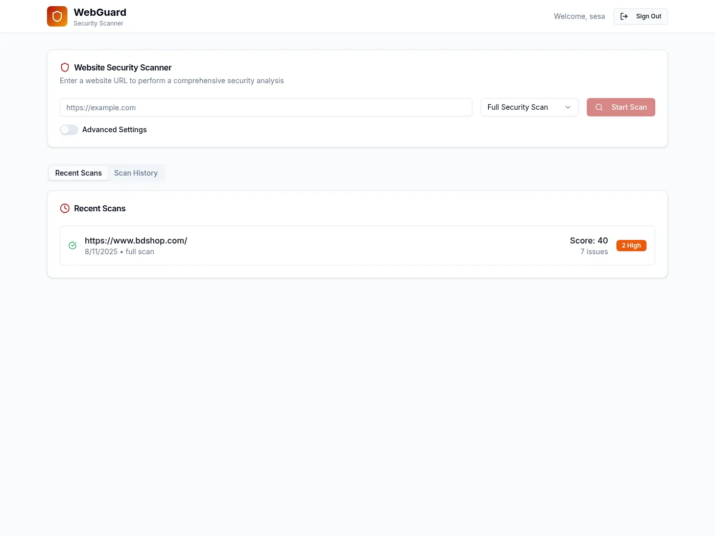 WebGuard: Website Security Scanner & Vulnerability Identifier