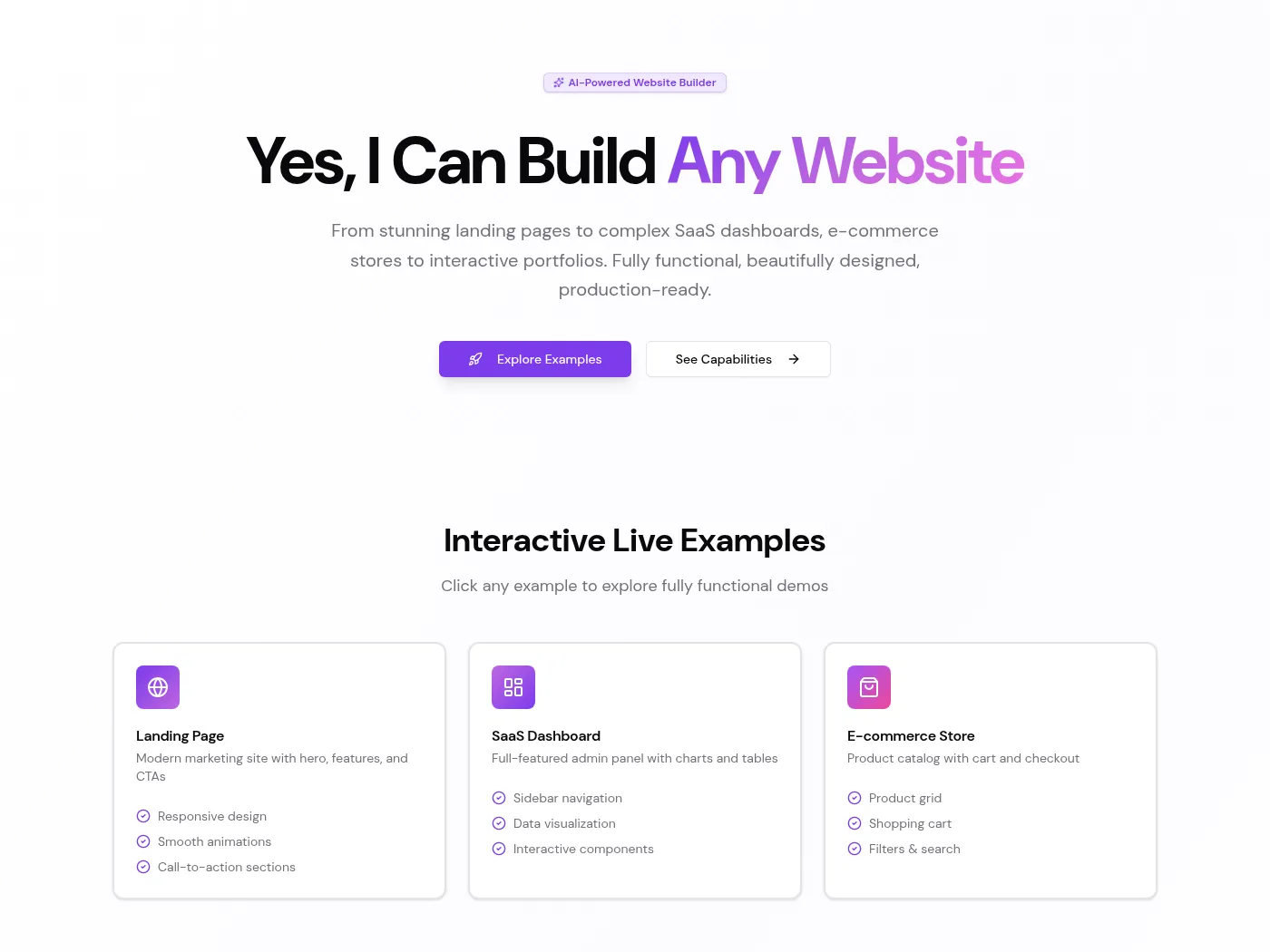Website Builder Capabilities Showcase
