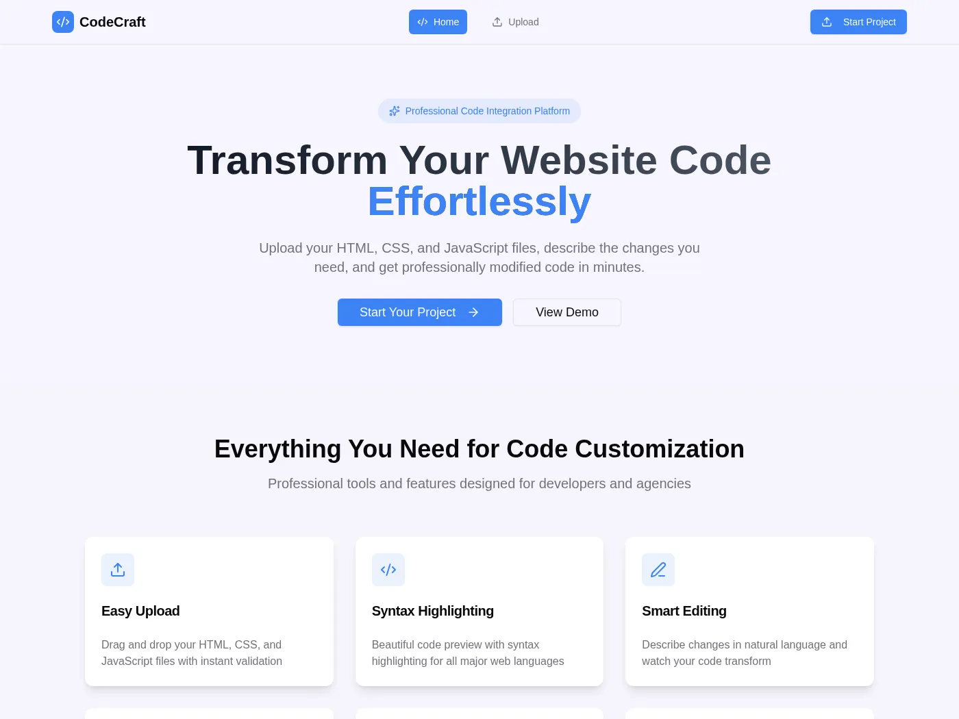 Website Code Integration and Customization Platform