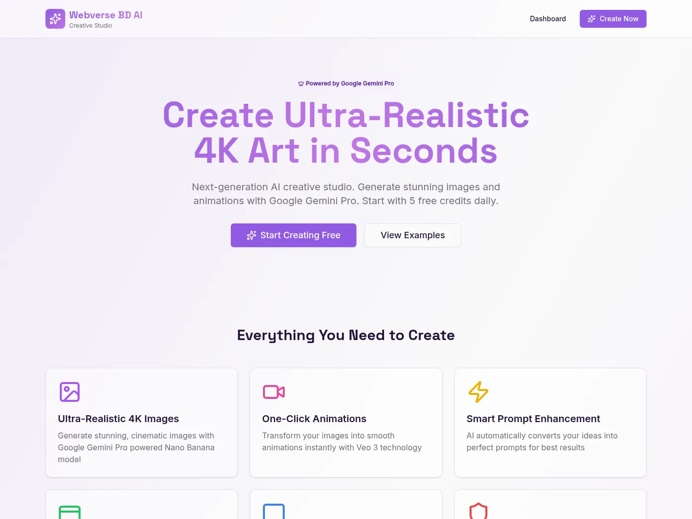 Webverse BD AI: Ultra-Realistic 4K Creative Studio with Gemini Pro & Instant Animations