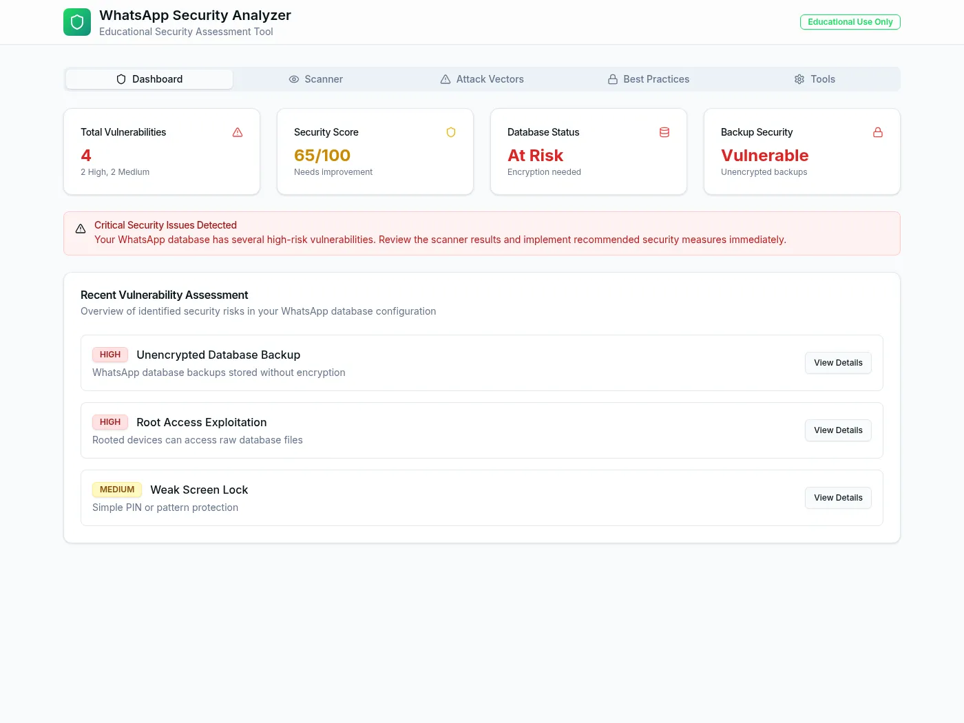 WhatsApp Database Security Analyzer