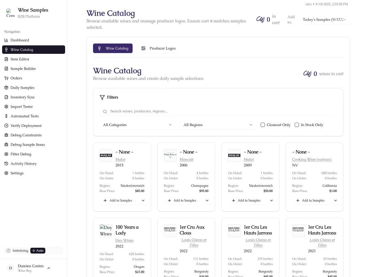 B2B Wine Sample Builder & PDF Order Presentation Tool