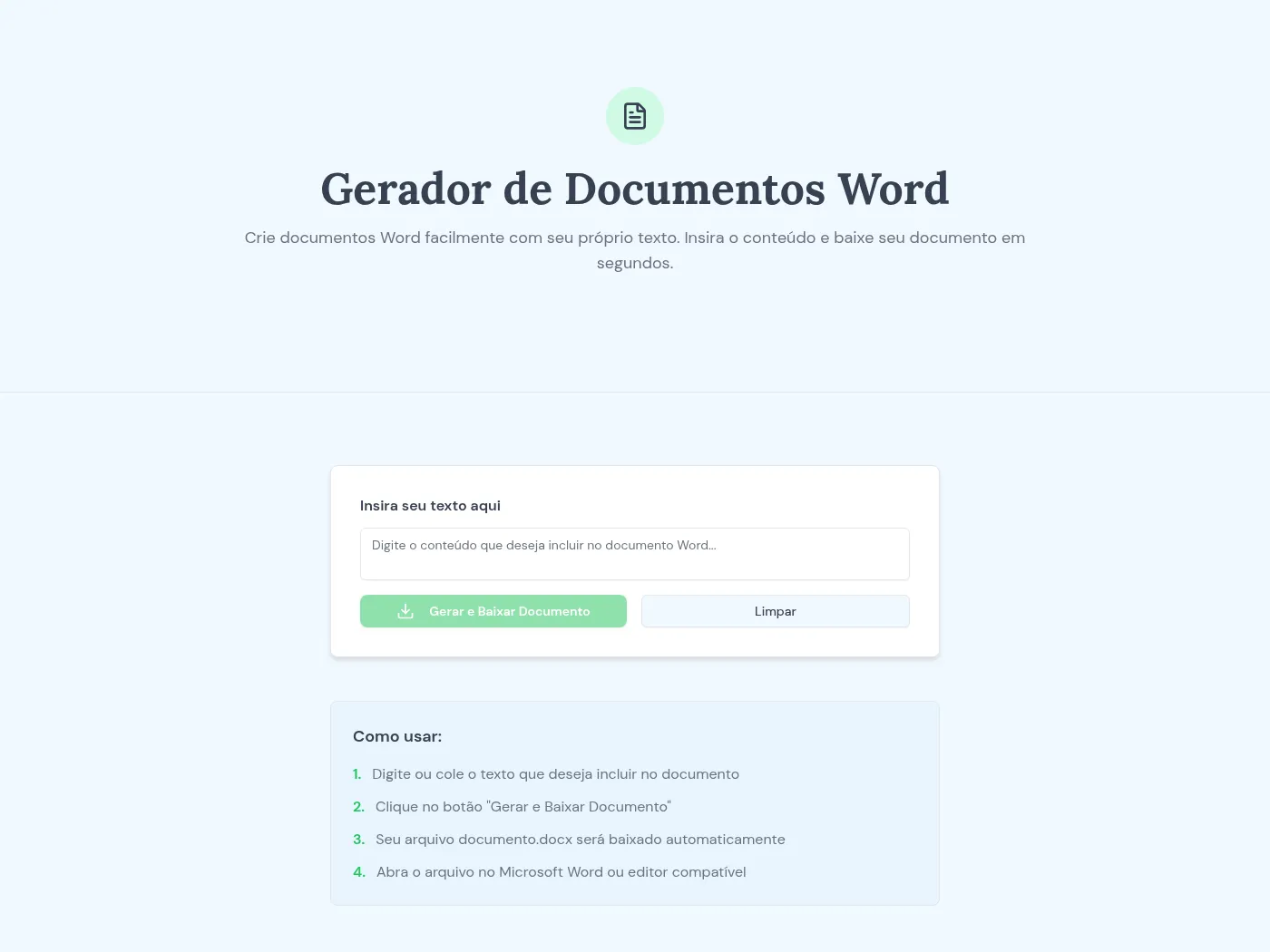 Word Document Generator with Custom Text