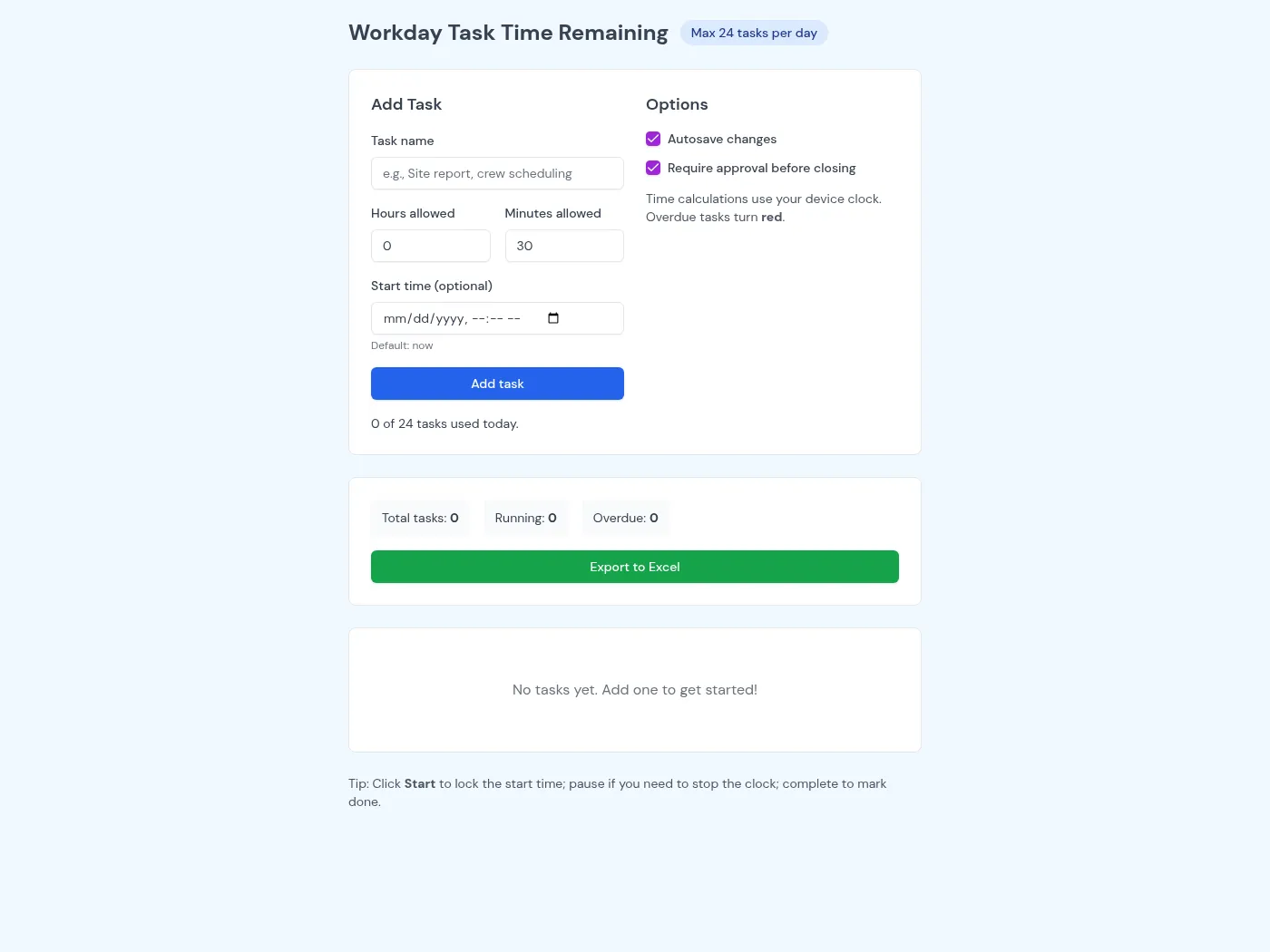 Workday Task Timer