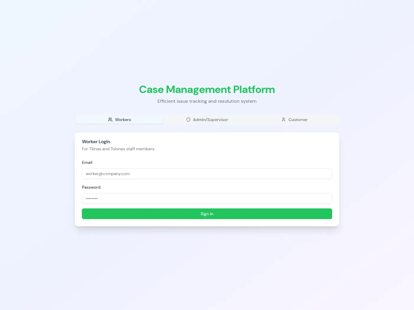 Workgroup Case Management Platform with Role-based Access and Customer Interface