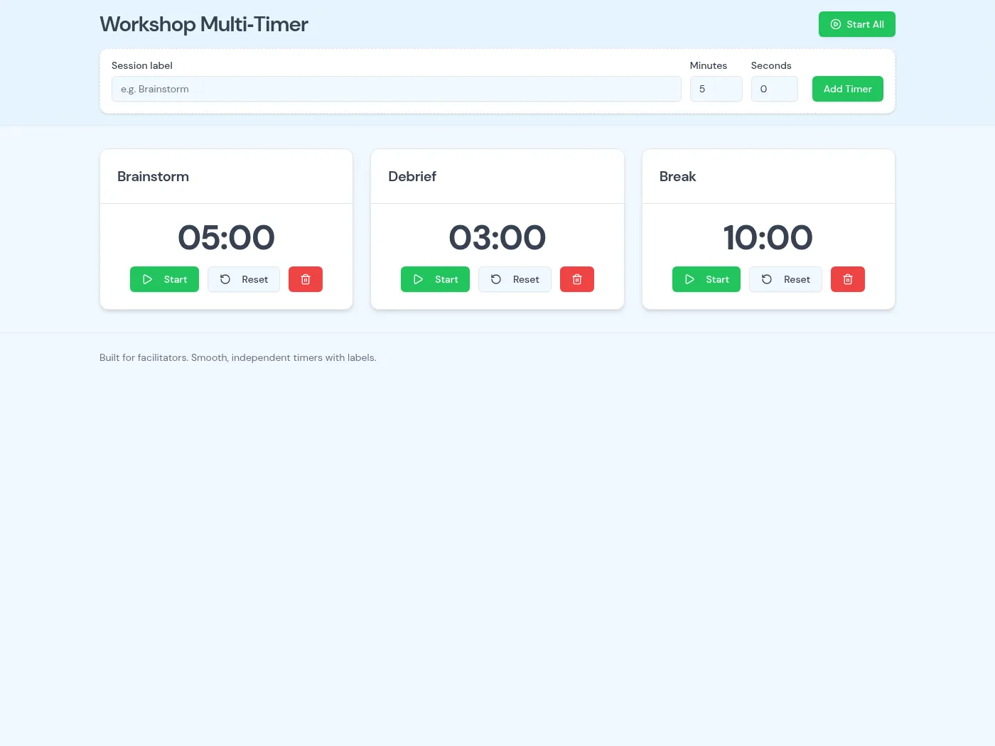 Workshop Multi-Timer App for Facilitators