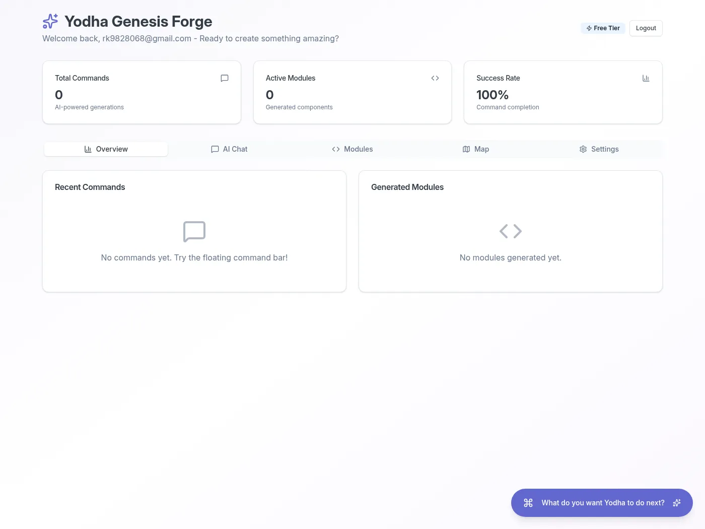 Yodha Genesis Forge - Free Full-Stack AI Platform with Adaptive UI & Modular Generation