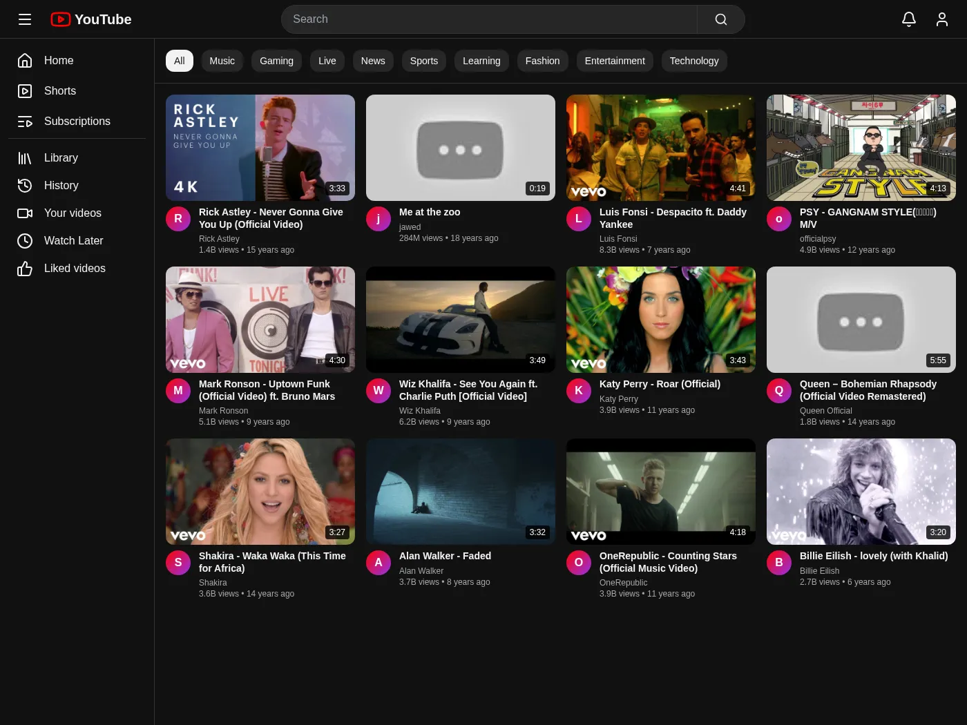 YouTube Clone - Modern Dark Mode Web App