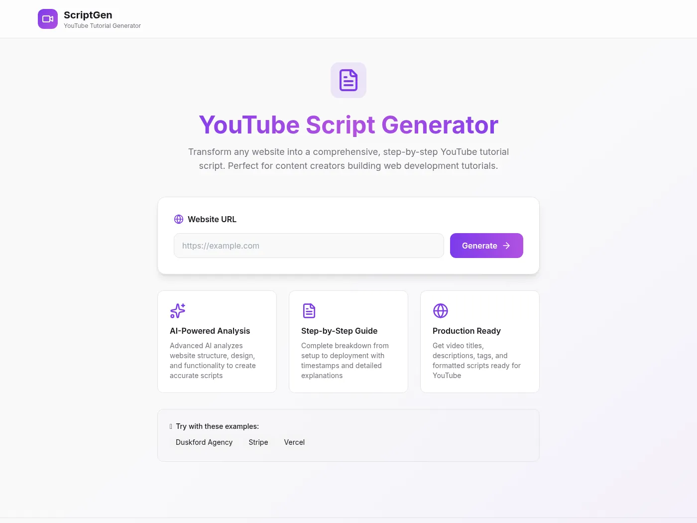 Step-by-Step YouTube Script Generator for Website Tutorials