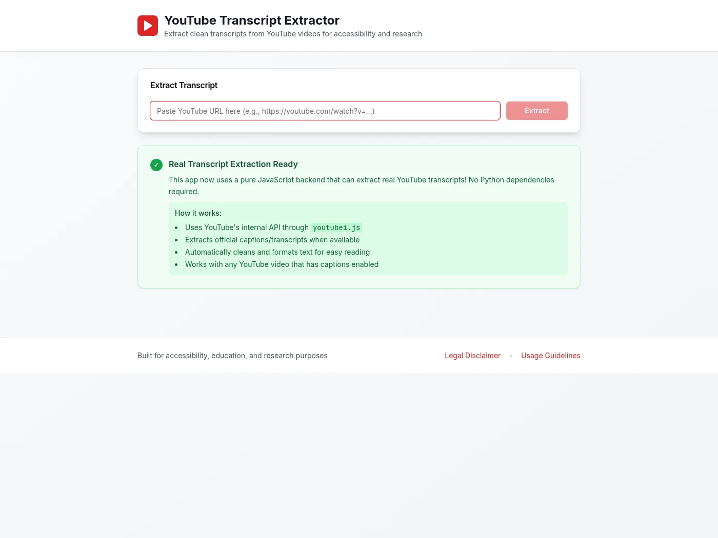 YouTube Transcript Extractor Web App (Remix)