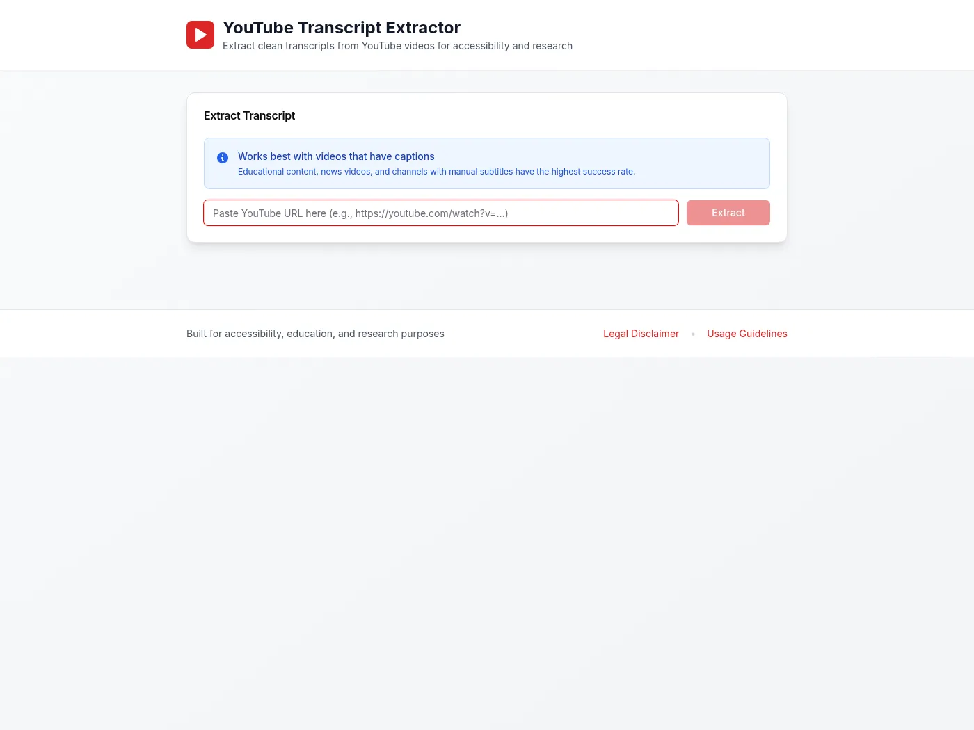YouTube Transcript Extractor Web App