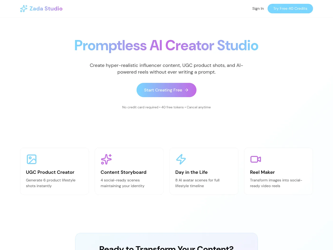 Zada Studio – Promptless AI UGC & Influencer Creator Studio