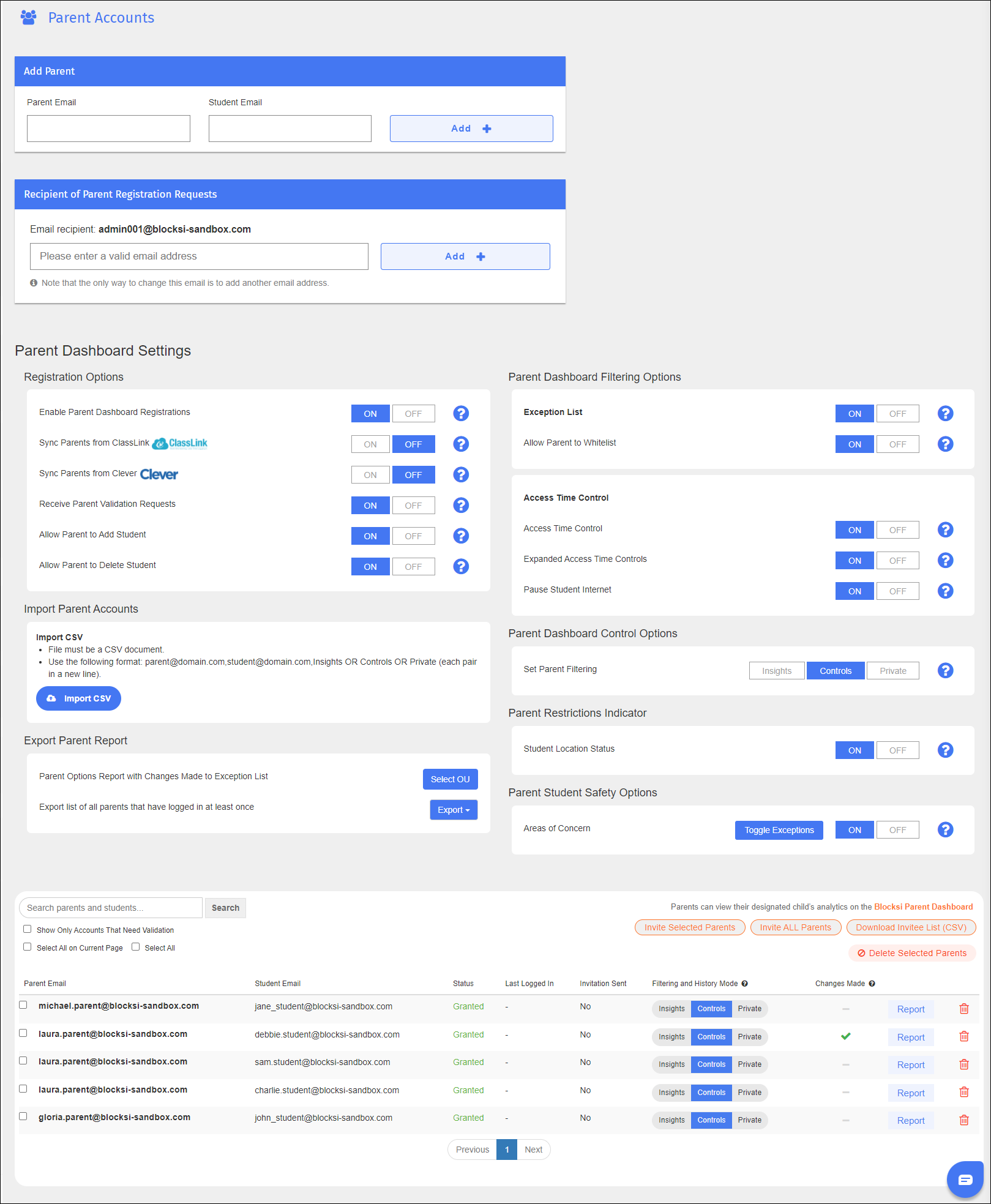 Adding a Parent Account