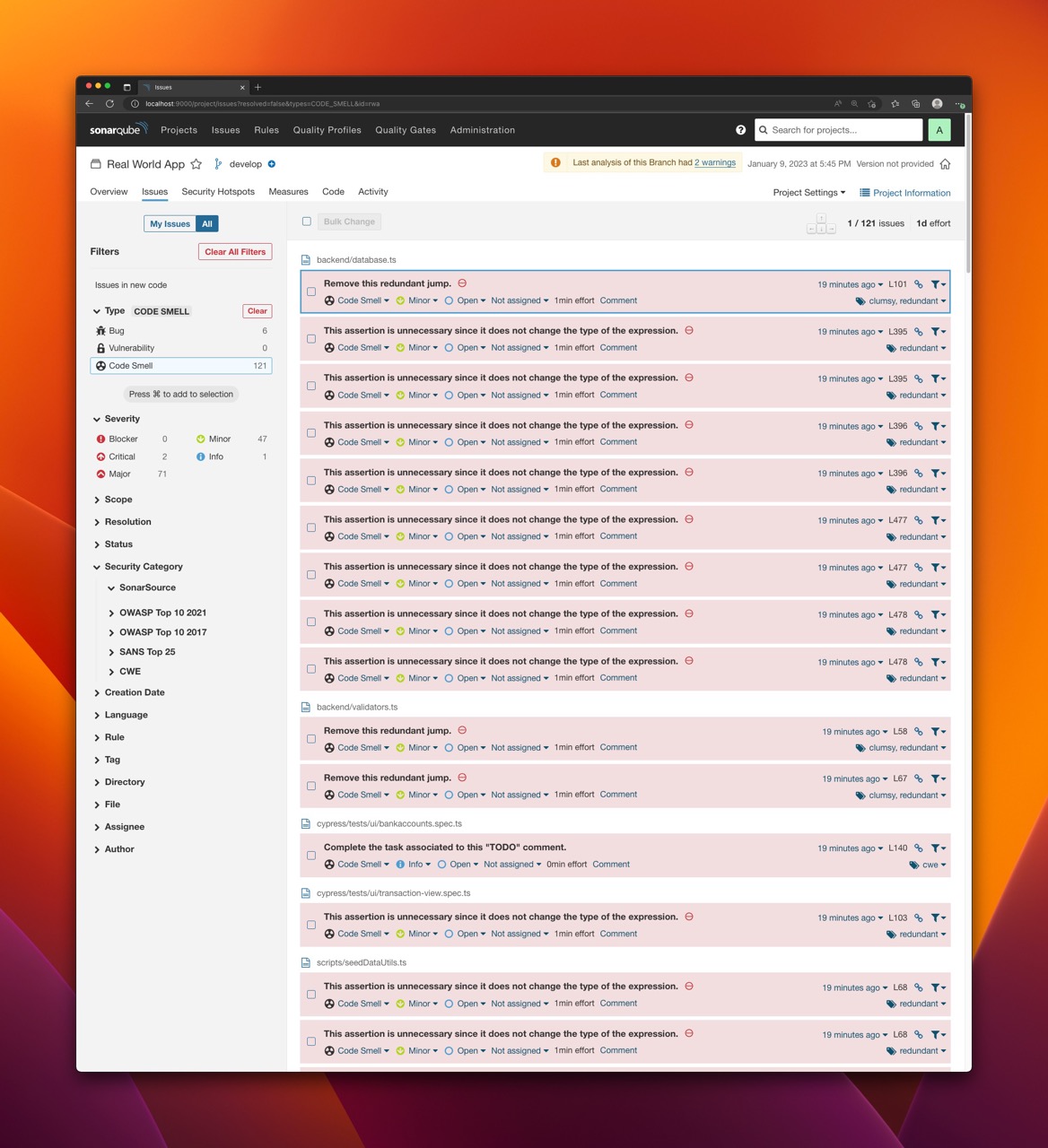 Frontend code analysis with SonarQube