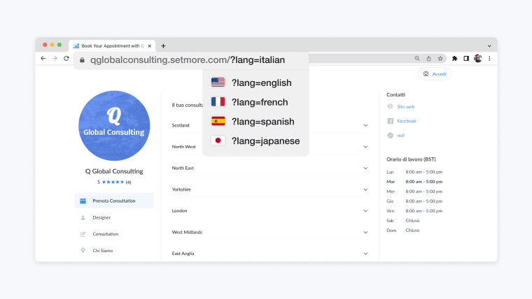 Share Your Booking Page In Different Languages | Setmore