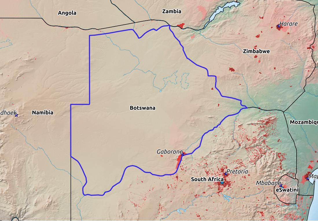 Botswana physical features map