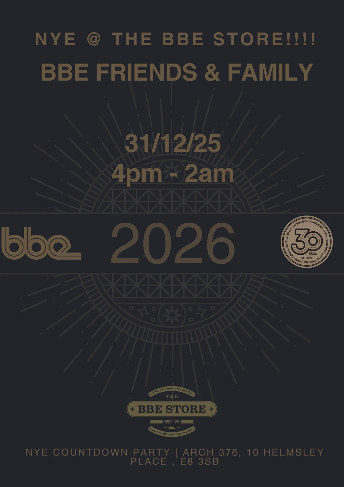 NYE @ The BBE Store - BBE turns 30 at The BBE Store, London - Event ...
