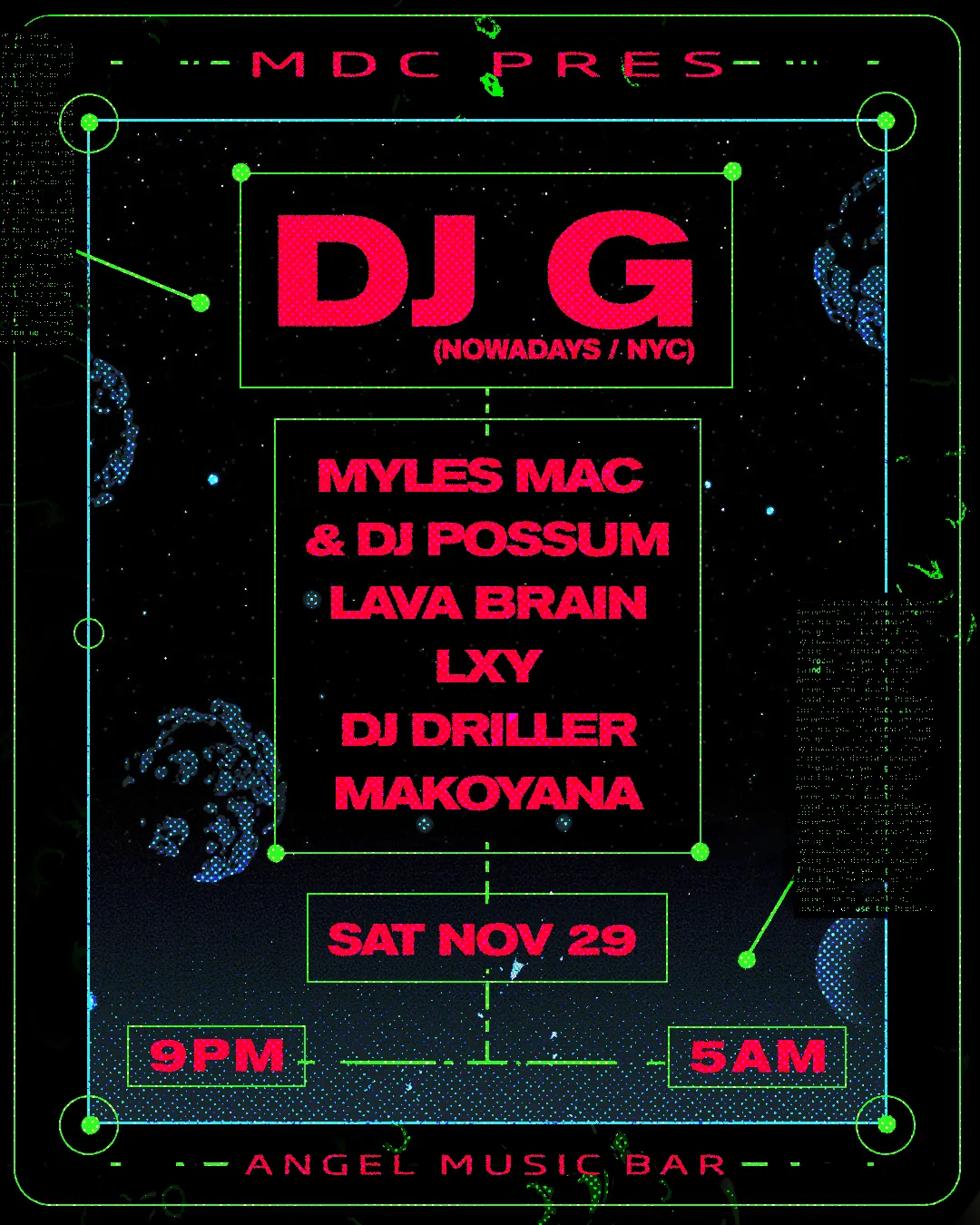 MDC pres DJ G (NYC), Myles Mac & DJ Possum, Makoyana + more at Angel Music…