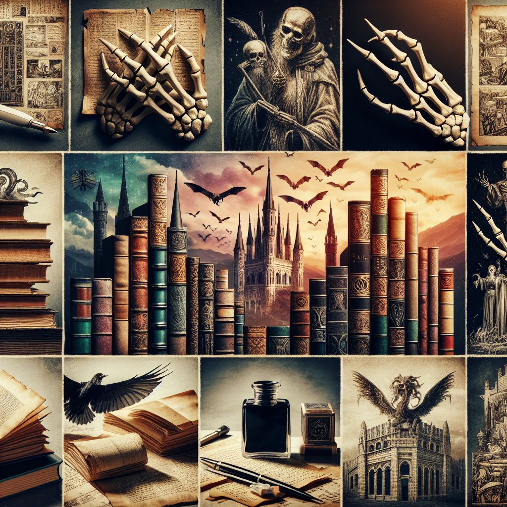 Gloomy dark library, quills, skeletal hands, | Fanart