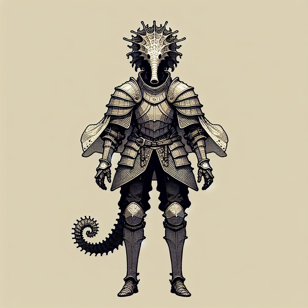 Humanoid seahorse girl, wearing leather armour, | Fanart