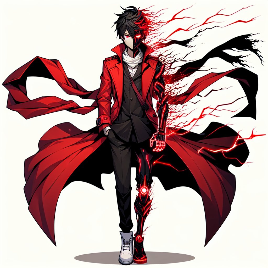 Anime guy, red trench coat, half | Fanart