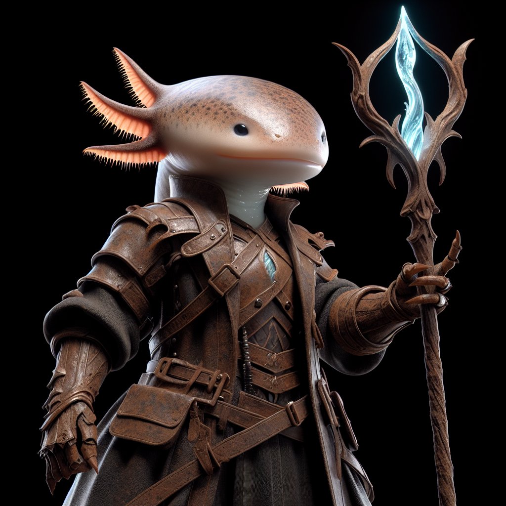 Humanoid Axolotl girl, wearing leather armour, | Fanart