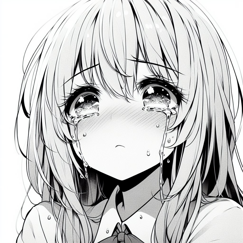 Crying anime girl, digital art, she | Fanart
