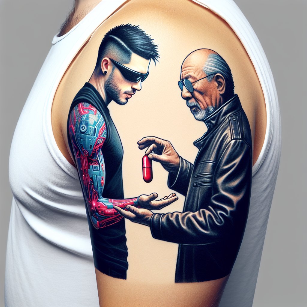 Neo takes red pill from morpheus | Fanart