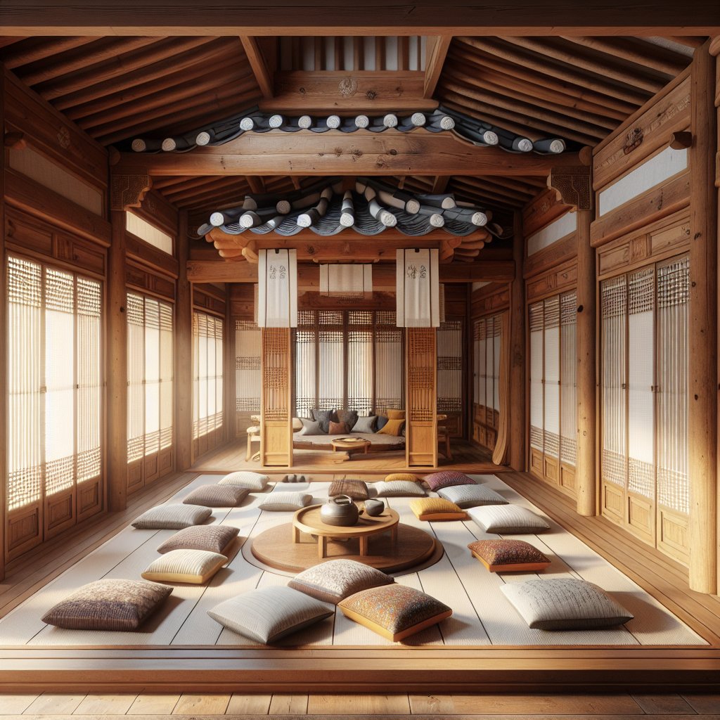 A traditional Korean hanok interior with | Fanart