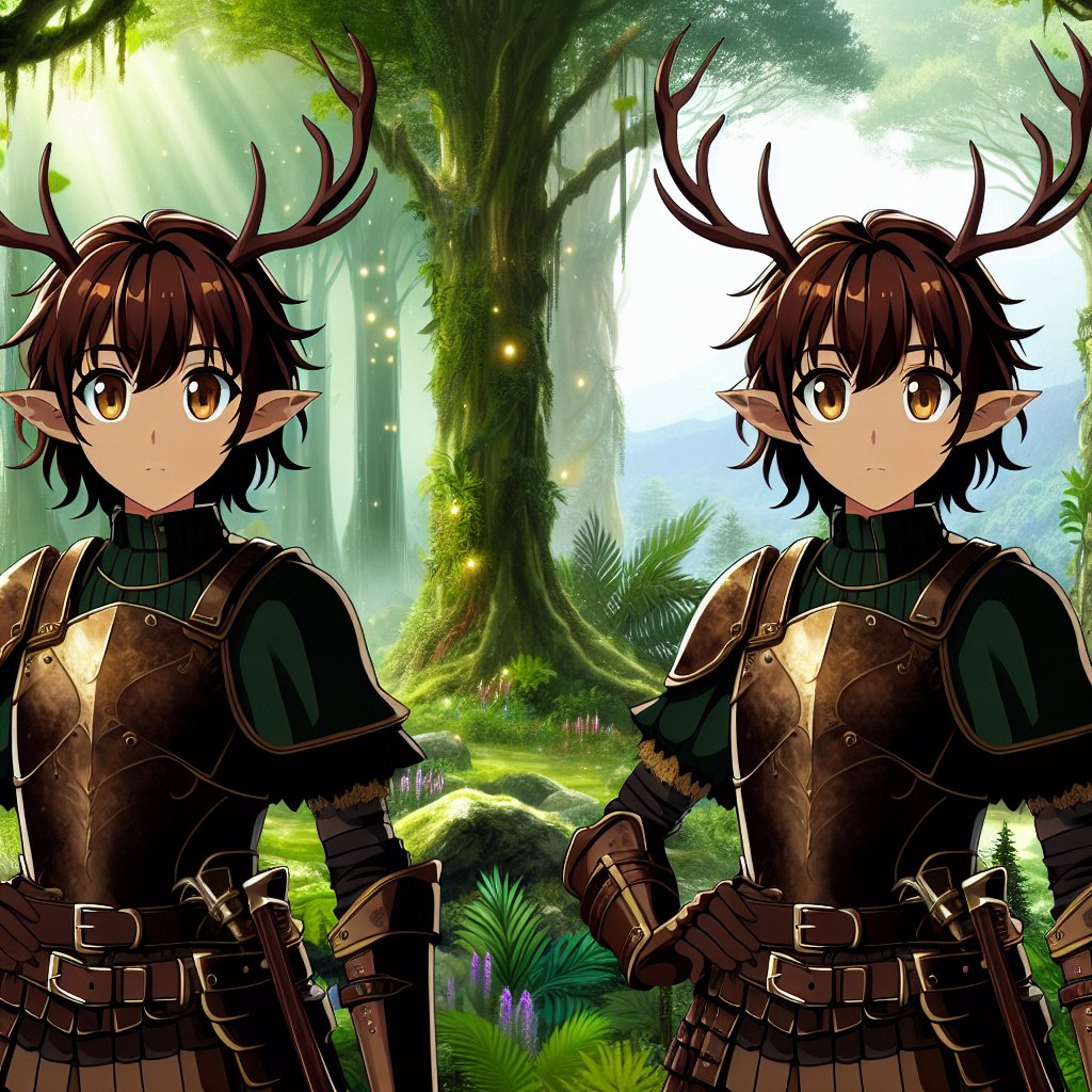 Stag monster-kin girl, leather armour, hazel | Fanart